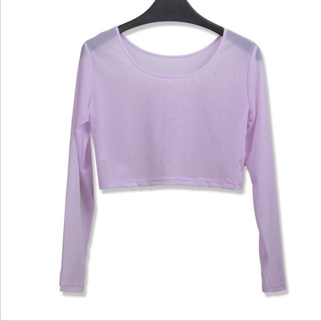 Slim Semi-Transparent Mesh Crop Top – White Market