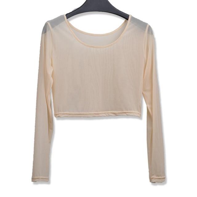 Slim Semi-Transparent Mesh Crop Top – White Market