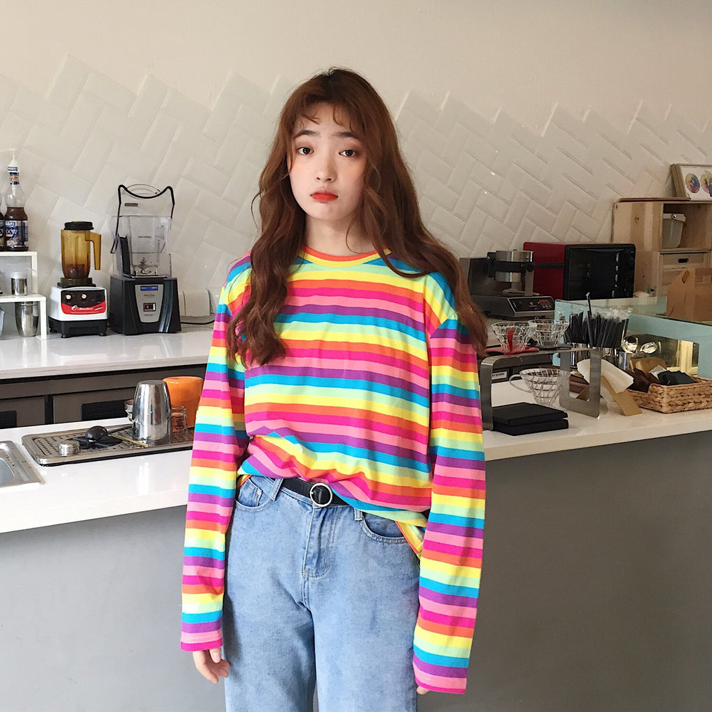 Rainbow Gradient Long Sleeve Shirt – White Market
