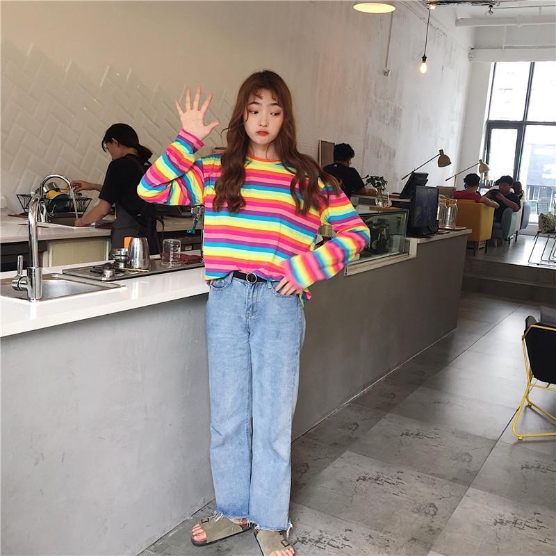 Rainbow Gradient Long Sleeve Shirt – White Market